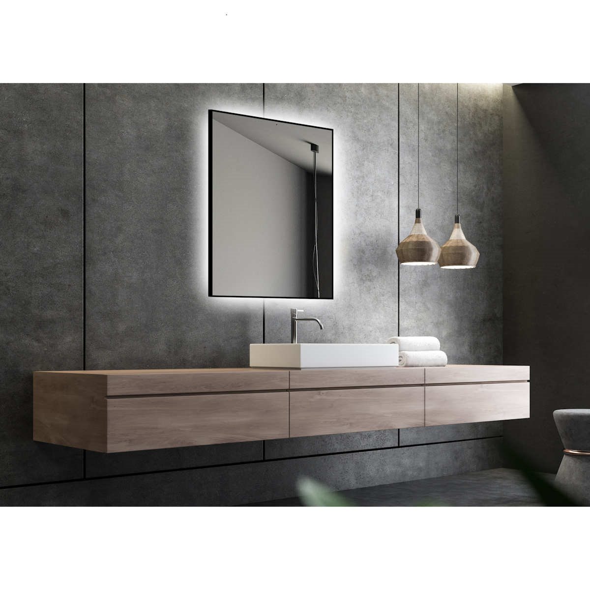 Frida 1 - 100 x 80 cm - Firkant LED Spejl - Sort ramme